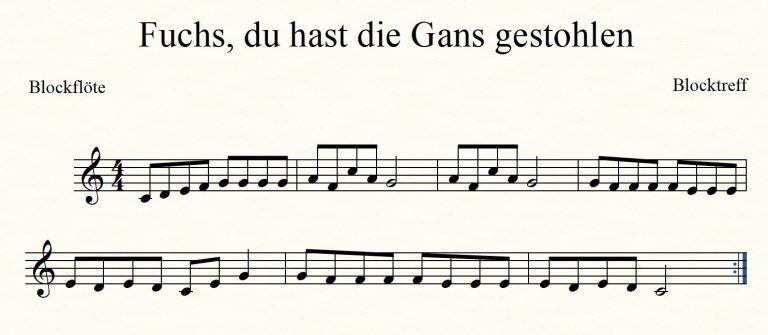 Fuchs Du hast die Gans gestohlen Noten - Blockflöten-Treff