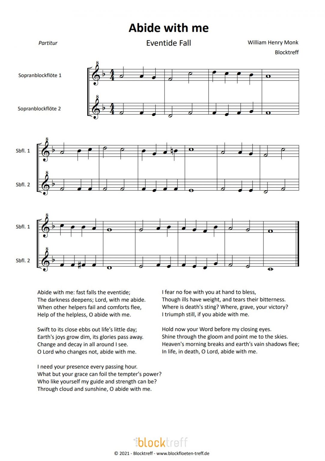 Abide with me Noten für Blockflöte - Blocktreff