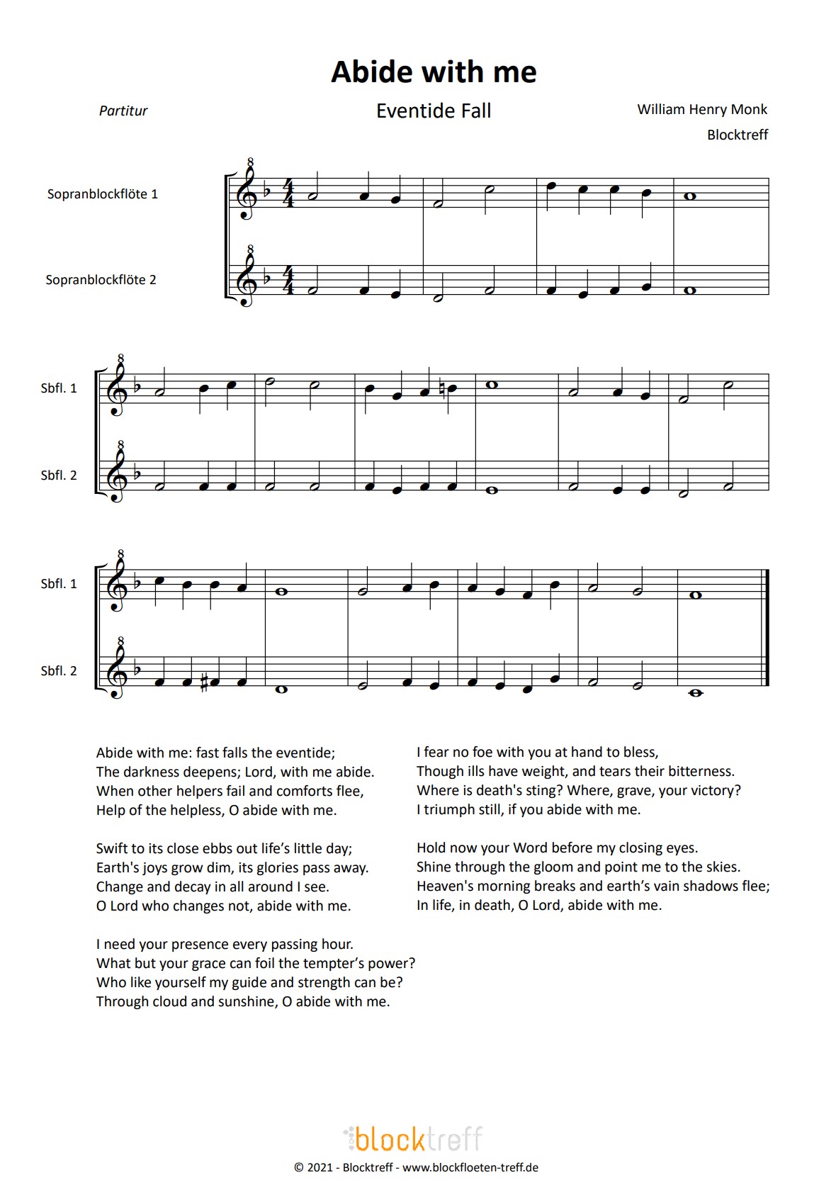 Abide with me Noten für Blockflöte - Blocktreff
