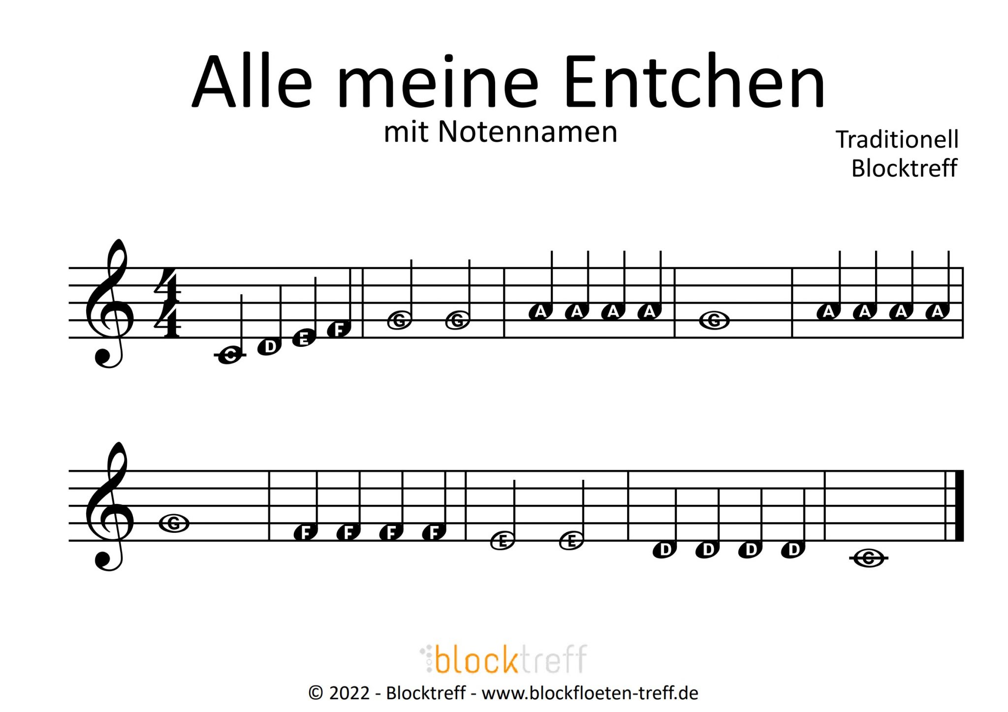 Alle meine Entchen Noten und Text - Blockflöten-Treff